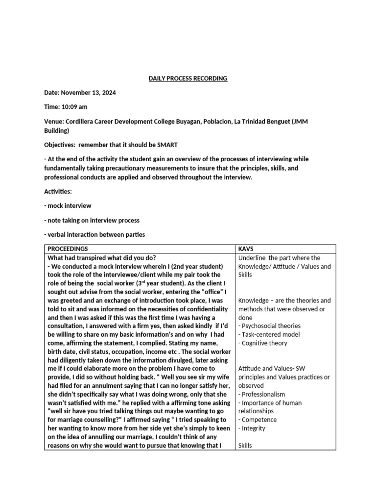 Daily Process Recording Format | PDF | Knowledge | Social Work