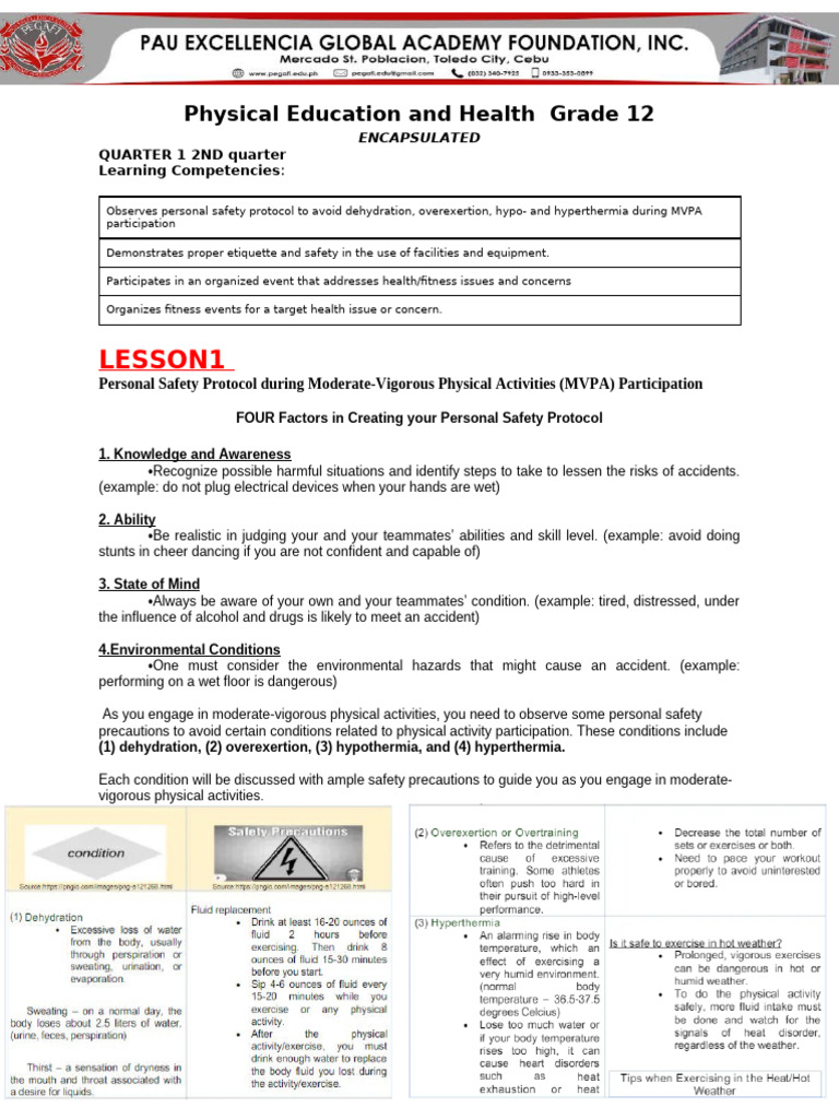 2nd Quarter PE Lesson 1 and 2 | PDF | Dehydration