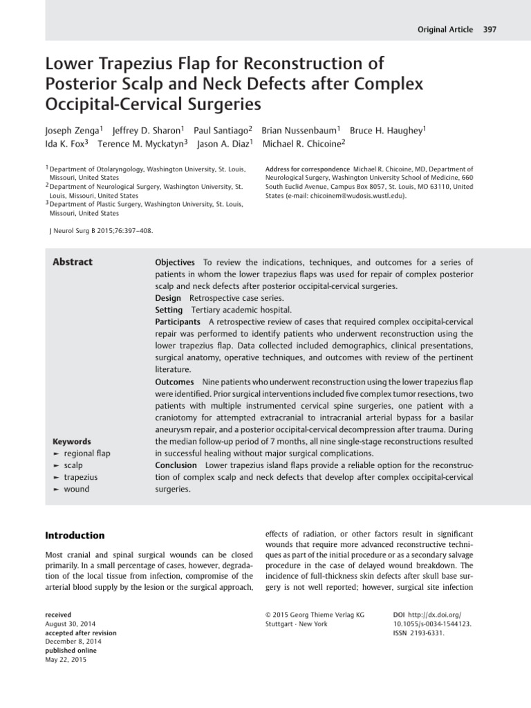 Lower Trapezius Flap For Reconstruction of Posterior Scalp and Neck ...