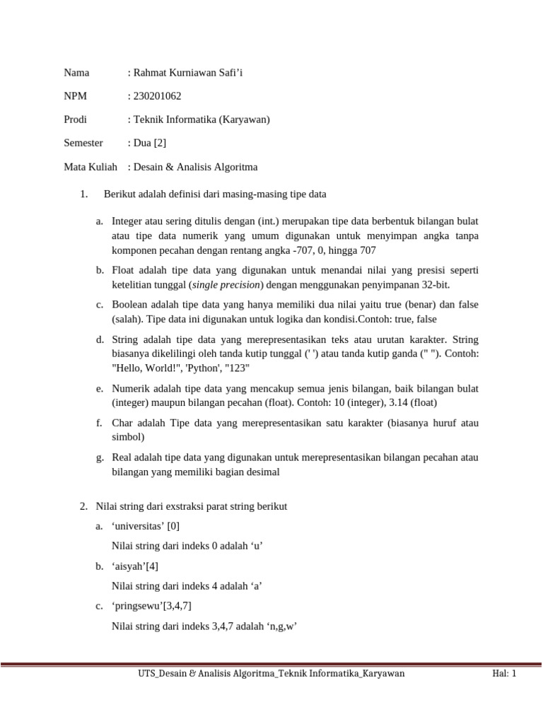 UTS Rahmat Kurniawan Safi'i Teknik Informatika Karyawan 2 | PDF ...