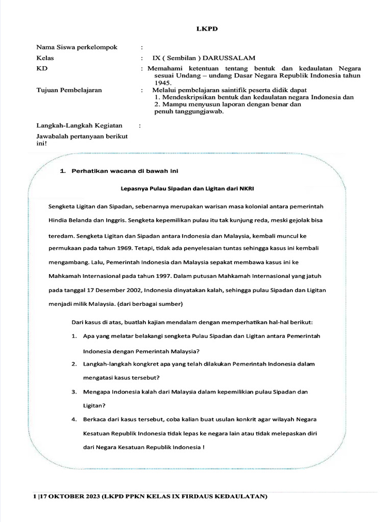 PDF LKPD PKN Kedaulatan - Compress | PDF