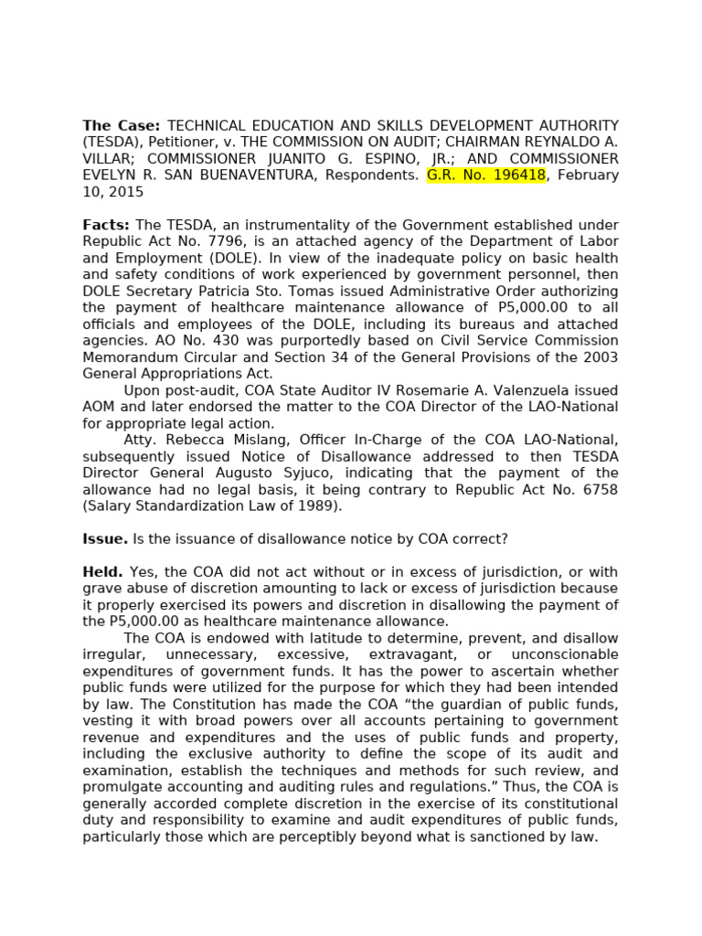 Tesda-vs-Coa | PDF | Audit | Justice