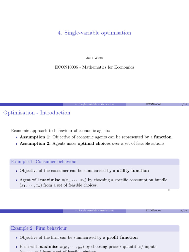 04 Lecture Single Variable Optimisation | PDF | Mathematical Optimization | Applied Mathematics