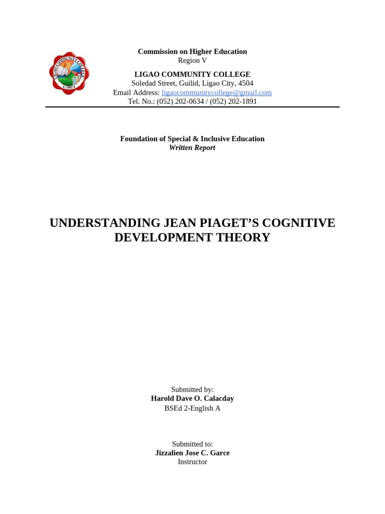 Understanding Jean Piagets Cognitive Development Calacday | PDF ...