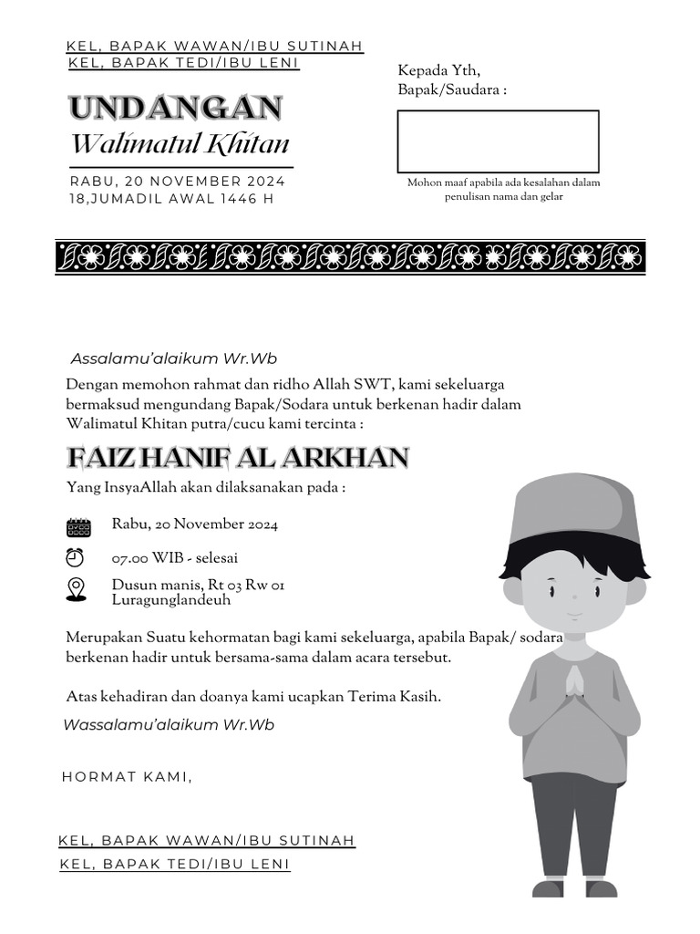 Hitam Emas Elegan Sederhana Undangan Walimatul Khitan - 20241113 ...