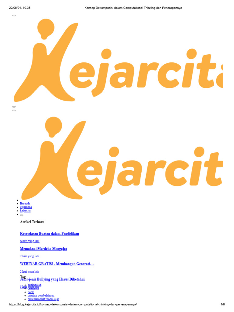 Konsep Dekomposisi Dalam Computational Thinking Dan Penerapannya | PDF