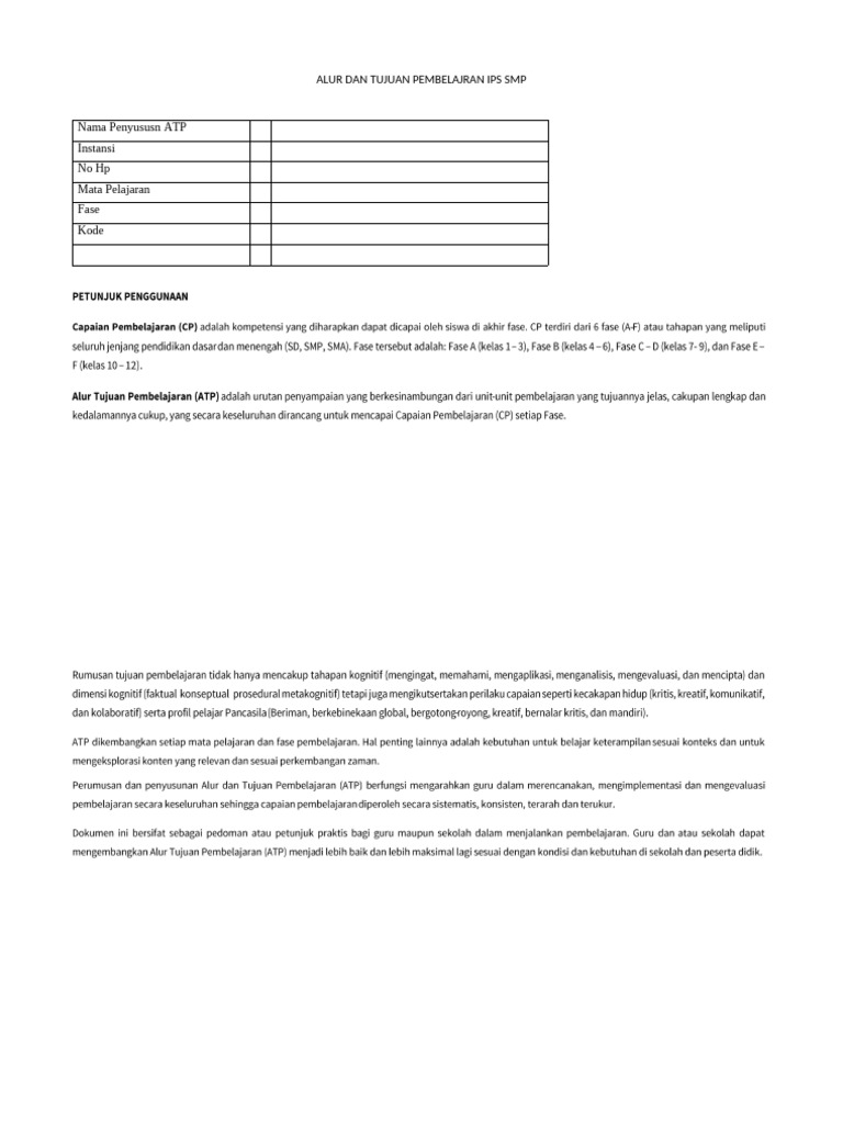 Alur Dan Tujuan Pembelajran Ips SMP | PDF