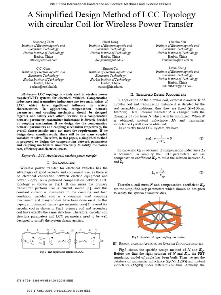 A Simplified Design Method of LCC Topology With Circular Coil For | PDF ...