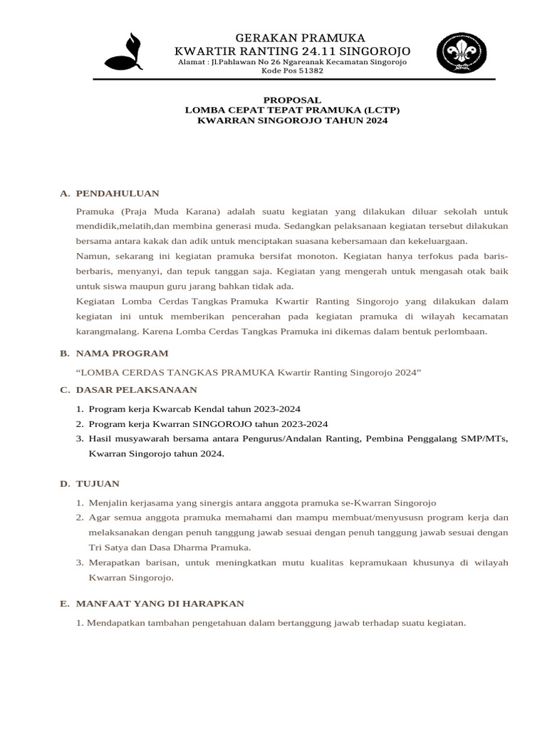 Proposal LCTP Singorojo 2024 | PDF