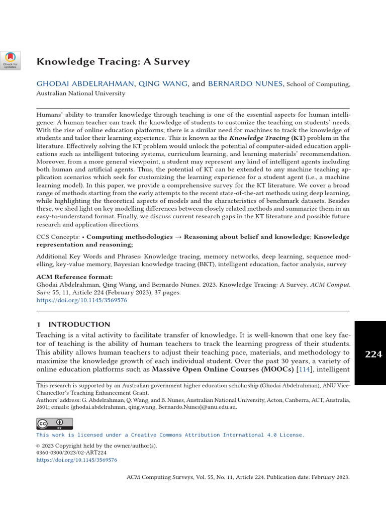 Abdelrahman - G - Wang - Q - Nunes, B - Knowledge - Tracing - A - Survey | PDF | Deep Learning ...