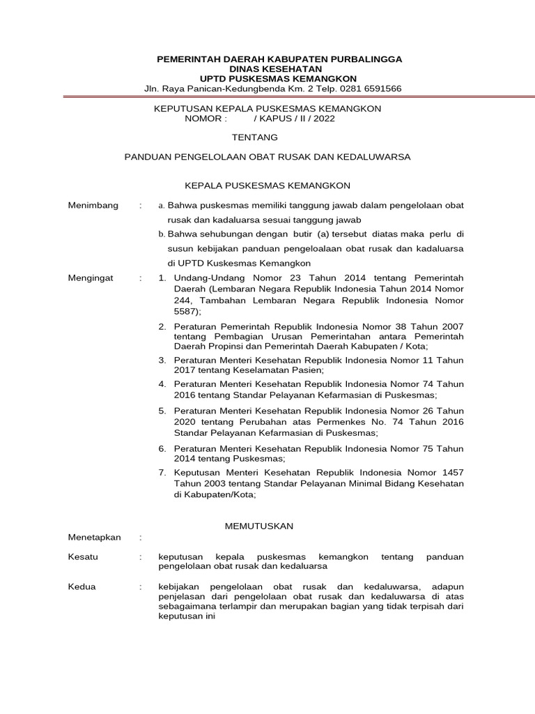 Panduan Obat Rusak Puskesmas Kemangkon | PDF