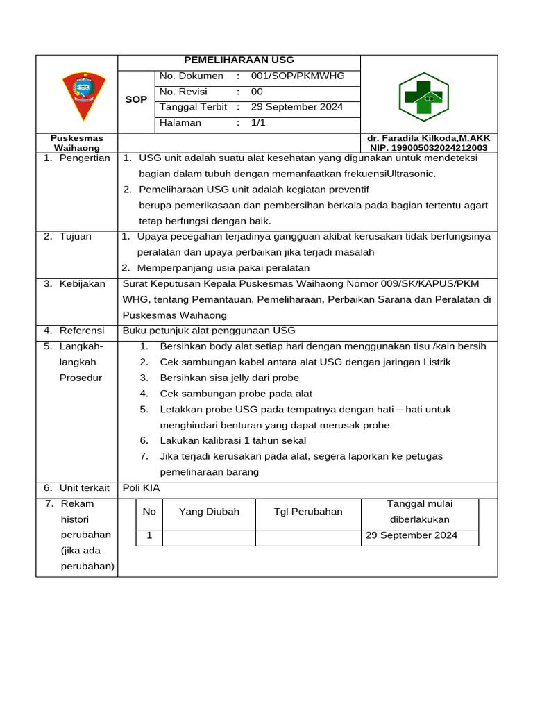 Sop Pemeliharaan Usg | PDF | Sains & Matematika