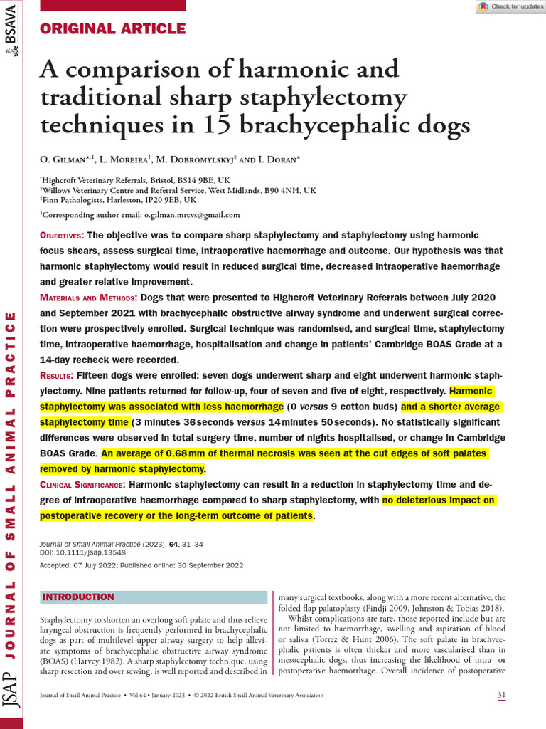 A Comparison of Harmonic and Traditional Sharp Staphylectomy Techniques ...