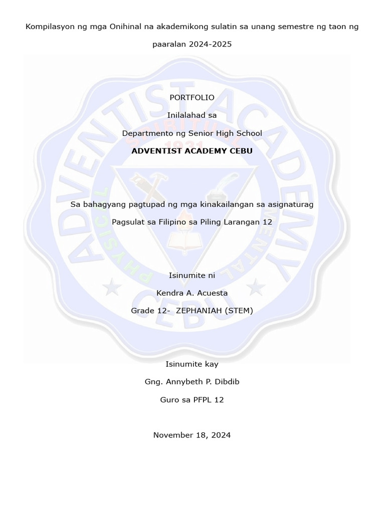 Final Portfolio para Sa PFPL | PDF