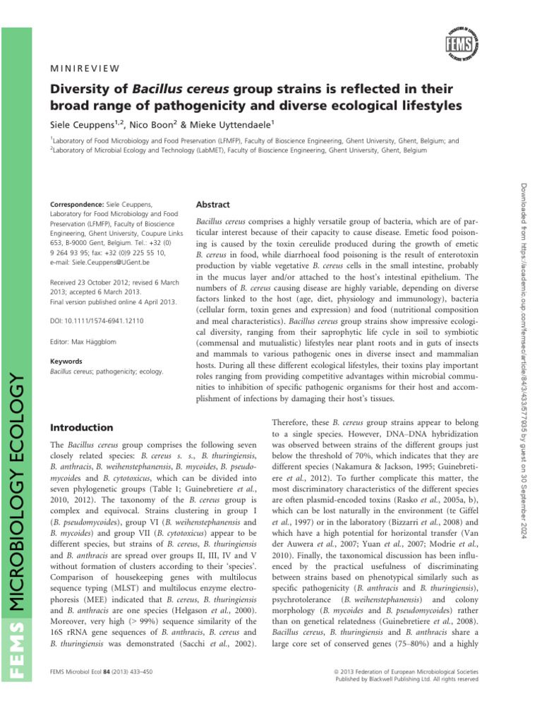 Diversity of Bacillus Cereus Group Strains | PDF | Microbiology | Biology