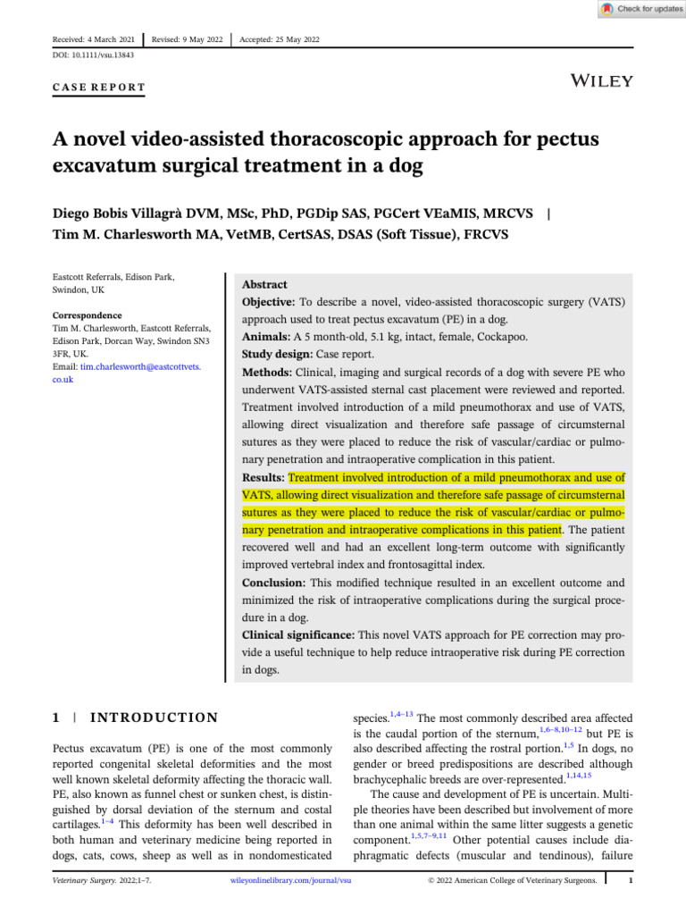 A Novel Video-Assisted Thoracoscopic Approach For Pectus Excavatum ...