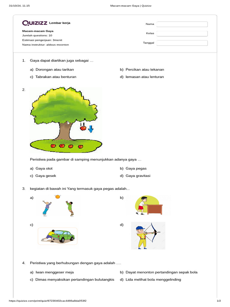 Macam-Macam Gaya - Quizizz | PDF