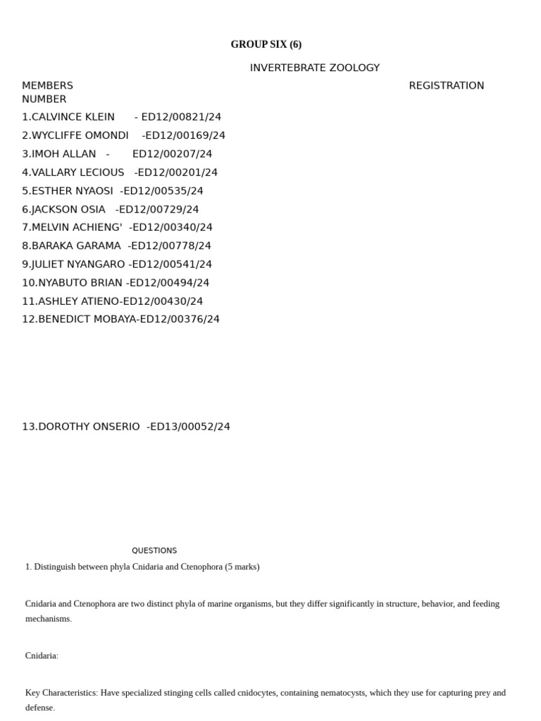 Zool 100 Invertebrates Assignment | PDF | Sponge | Protozoa