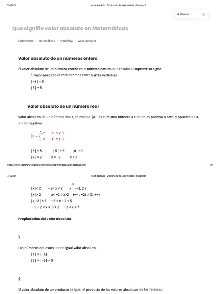 Valor Absoluto - Diccionario de Matemáticas - Superprof | PDF | Entero ...