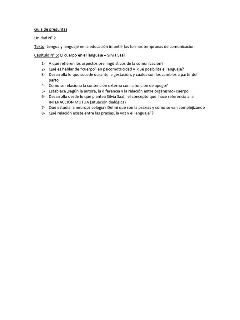 Guia de Preguntas - El Cuerpo en El Lenguaje | PDF