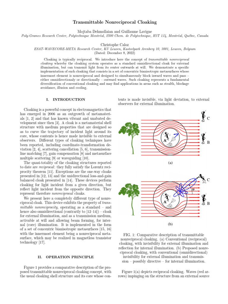Transmittable Nonreciprocal Cloaking | PDF | Waves | Scattering