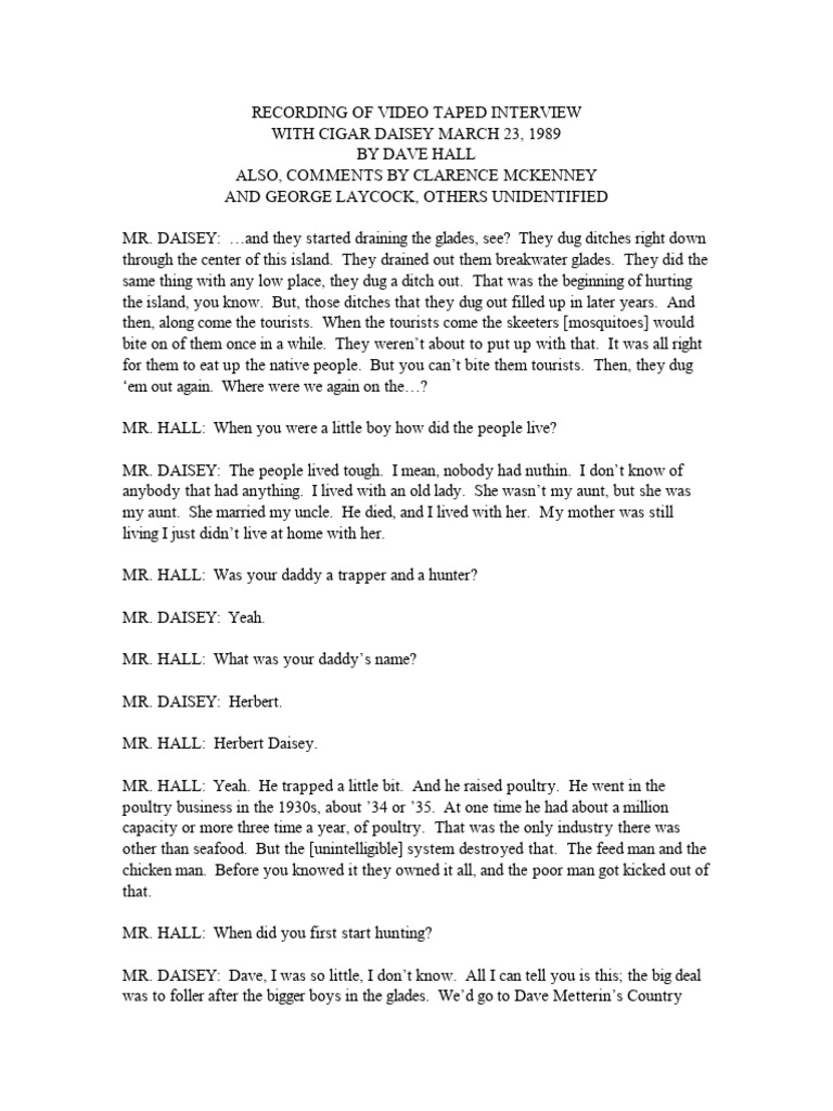 Cigar Daisey - Oral History Transcript | PDF | Hunting