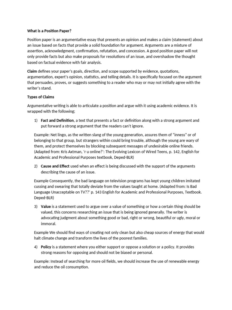 Understanding Position Papers Explained | PDF | P Value | Argument