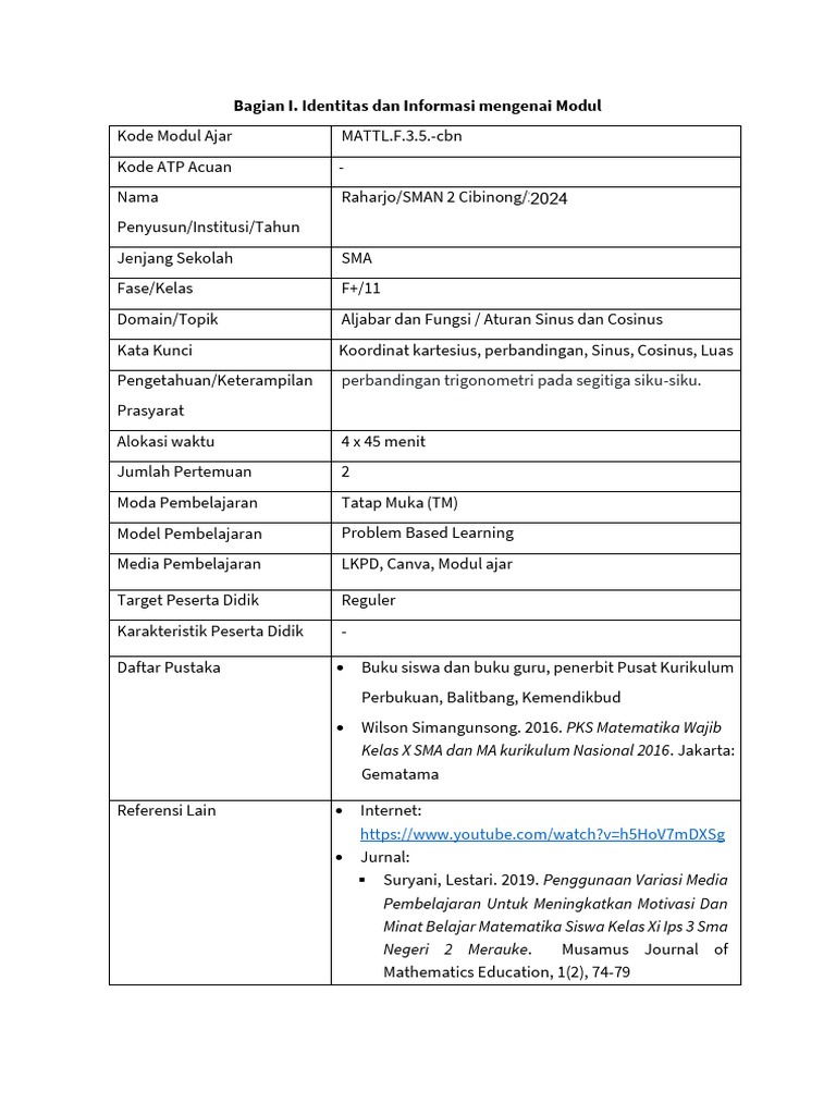 Modul Ajar Aturan Sinus | PDF