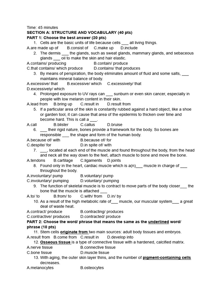 Đề GK TACN Y22 (no ans) | PDF | Epithelium | Skin