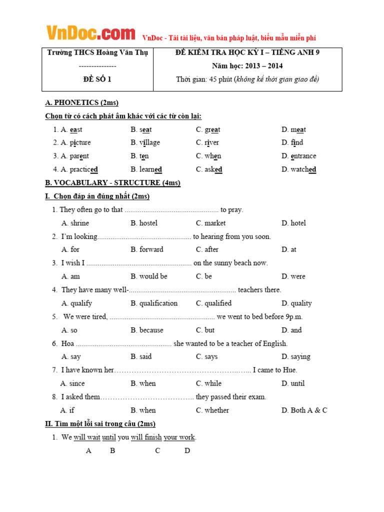 (123doc) - Bo-De-Thi-Va-Dap-An-Hoc-Ky-1-Mon-Tieng-Anh-Lop-9-Truong-Thcs-Hoang-Van-Thu-Nam-Hoc ...