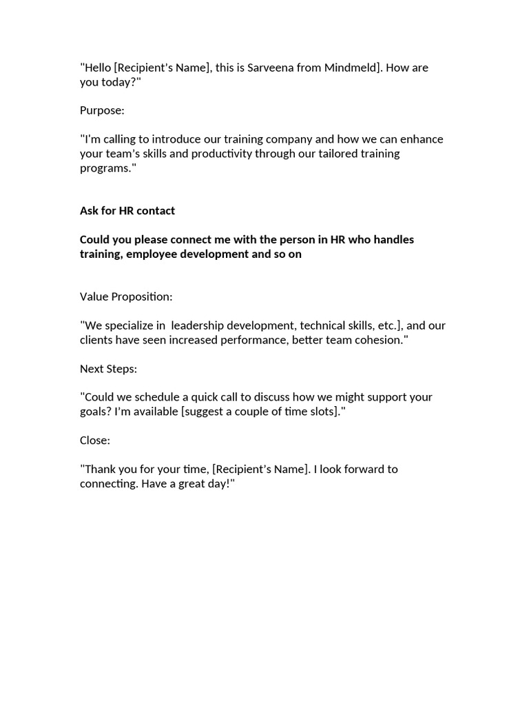 Mindmeld Cold Calling Script | PDF