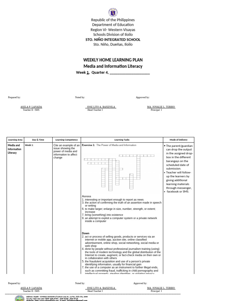 MIL Weekly Home Plan | PDF | Human Communication