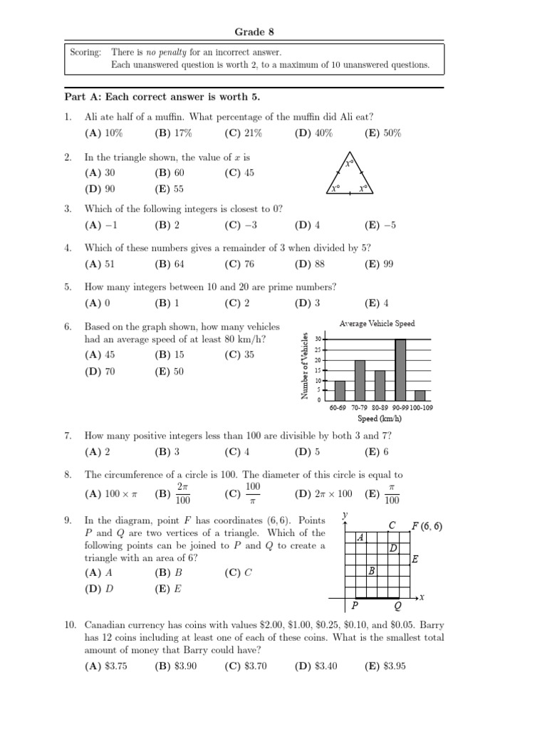 Grade 8 Math Practice Questions | PDF | Triangle | Area