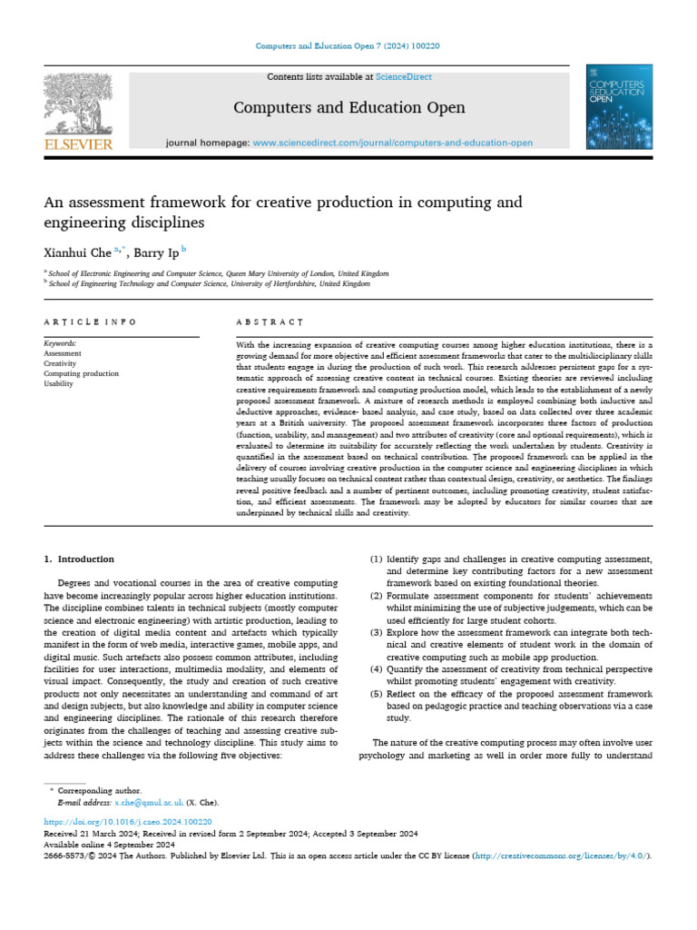 Creative Assessment Framework in Computing | PDF | Usability | Methodology