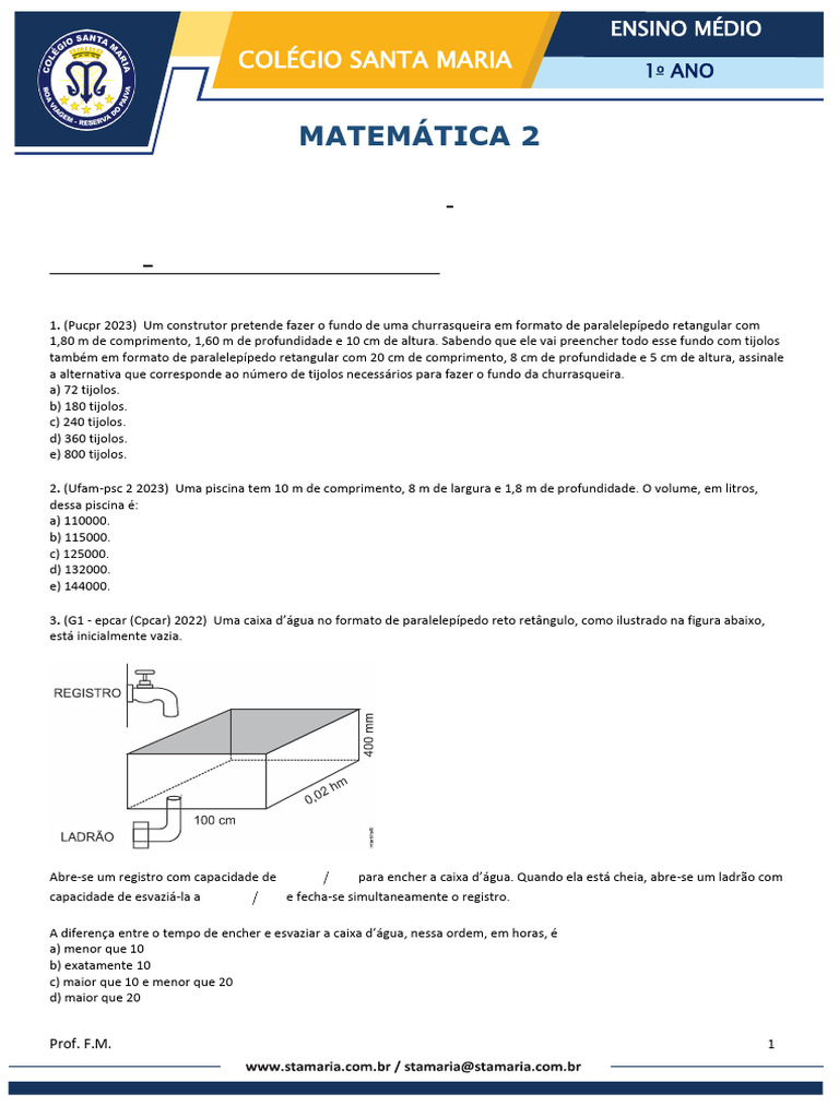 Ficha Complementar Volume | PDF | Cloro | Litro