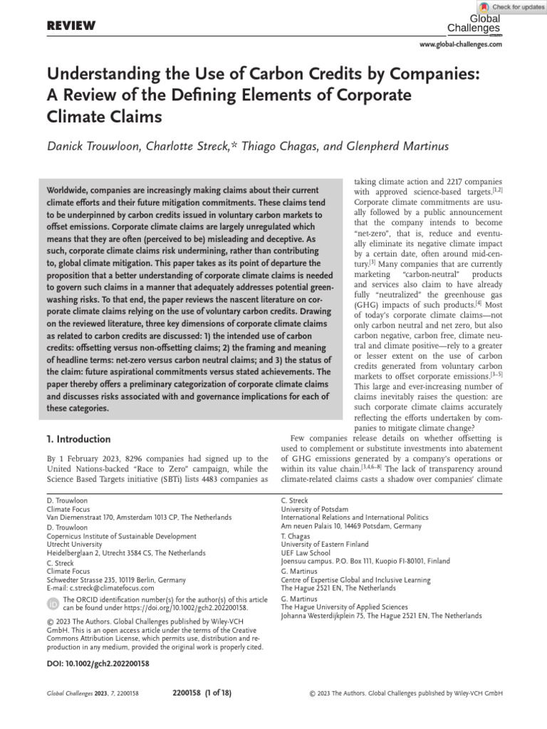 Global Challenges - 2023 - Trouwloon - Understanding The Use of Carbon ...