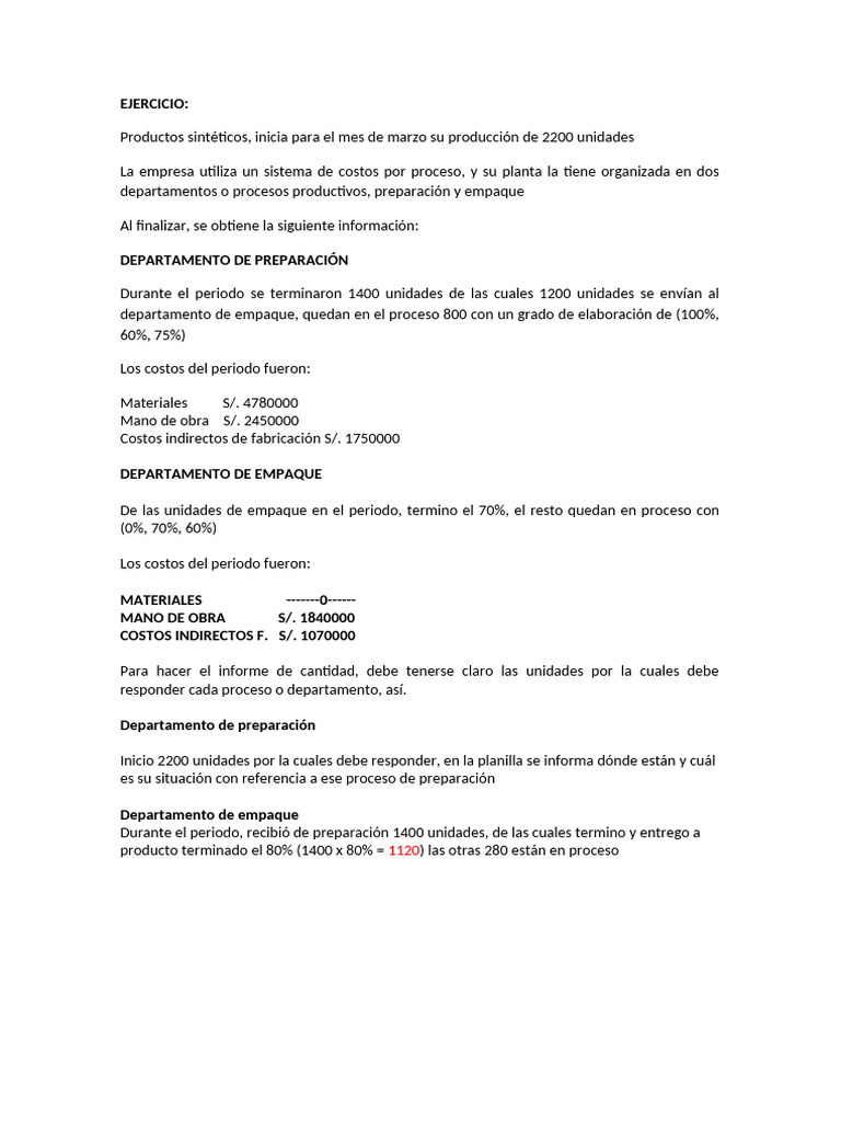 Ejercicio Costos Por Proceso | PDF | Tecnología