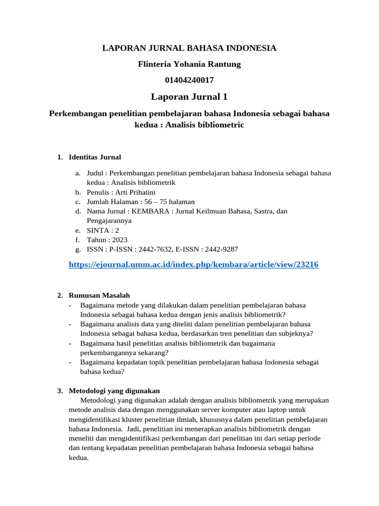 Lapora Jurnal Bahasa Indonesia | PDF | Karier & Perkembangan | Kajian Bahasa Asing