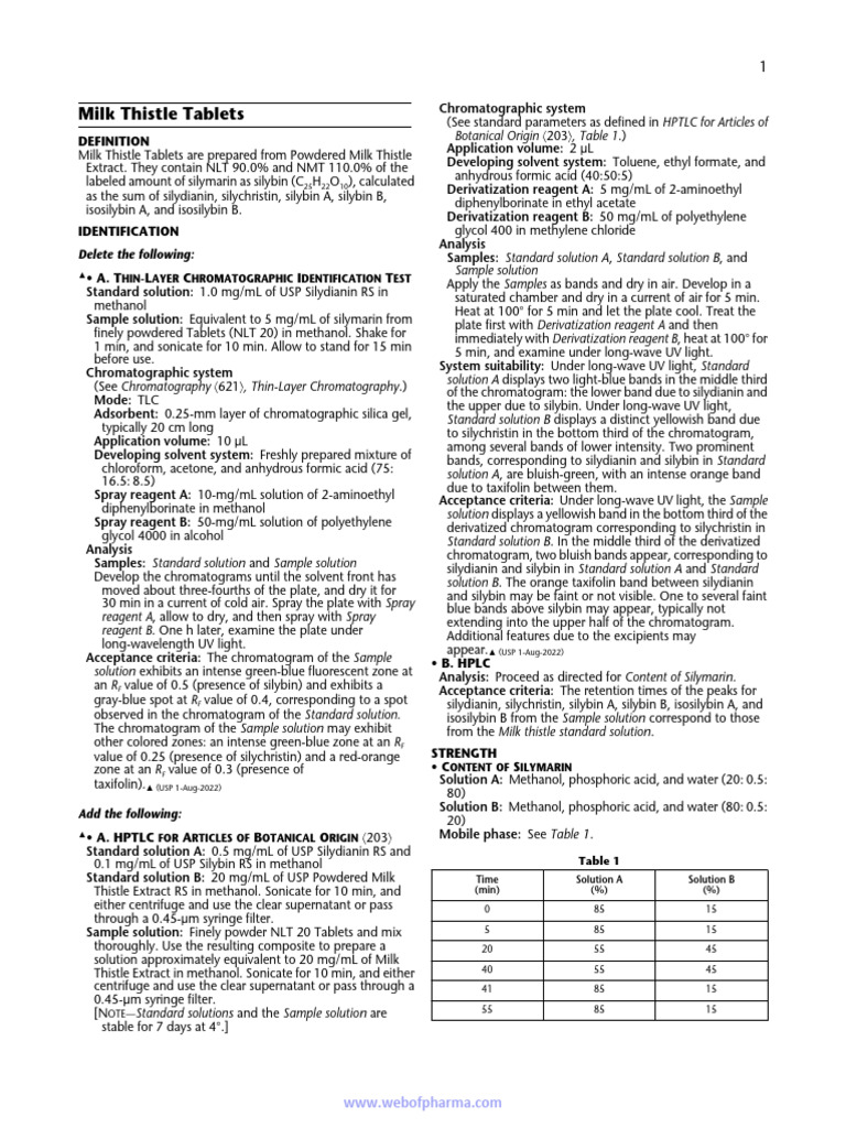 Milk Thistle Tablets | PDF | Chromatography | Thin Layer Chromatography
