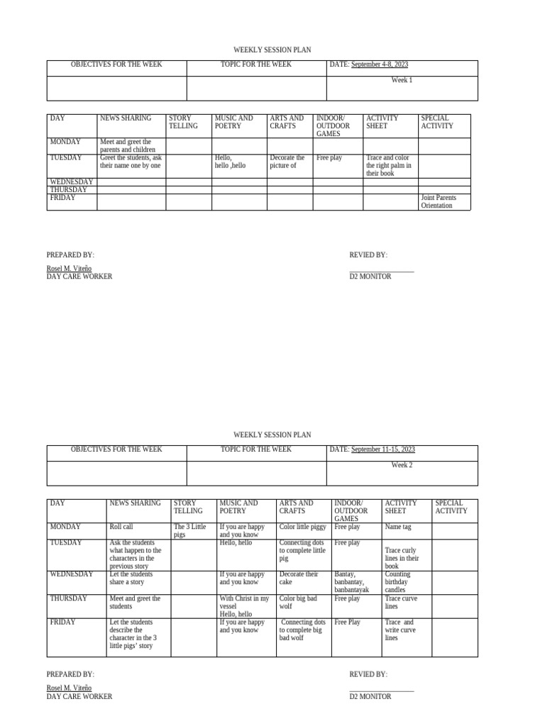 Weekly Session Plan | PDF