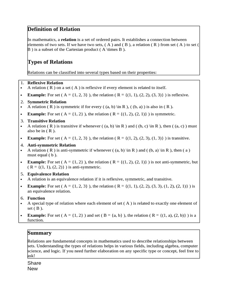 Definition of Relation | PDF | Computers