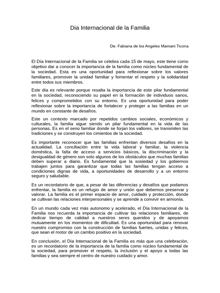 Día Internacional de la Familia: Importancia y Desafíos | PDF | Familia ...