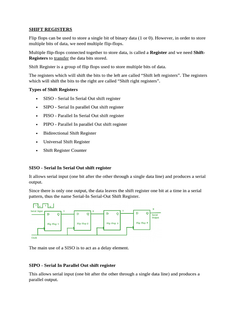Digital Electronics Types of SHIFT REGISTERS | PDF | Computer Data | Electronic Circuits