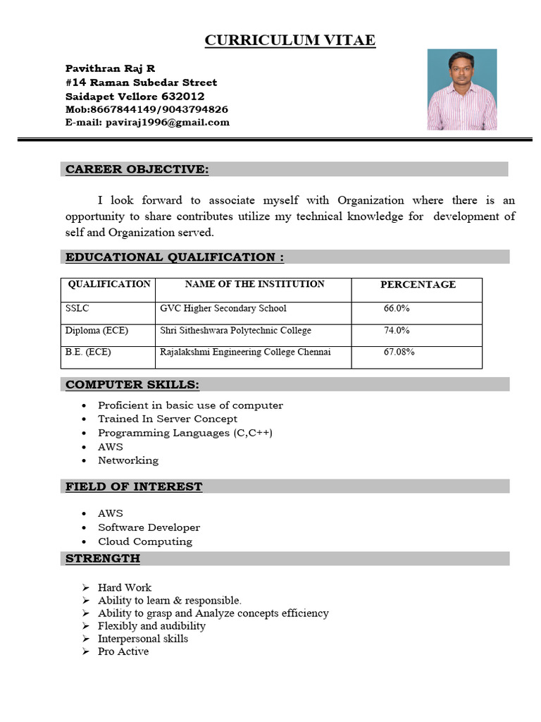 Pavithran Resume (1) | PDF | Computing