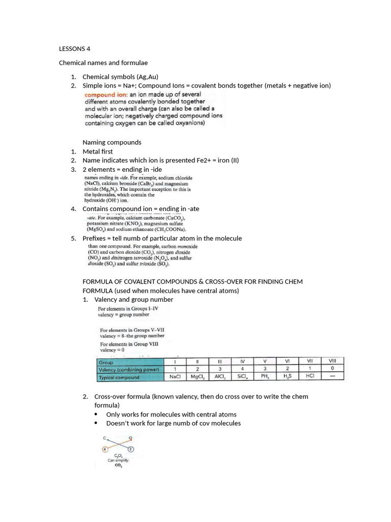 LESSONS 03 - Chap 4 Chemical Formulae | PDF | Chemical Compounds ...