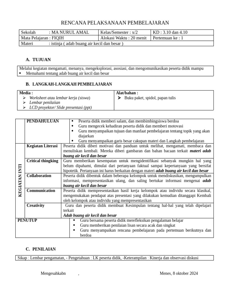 Rencana Pelaksanaan Pembelajaran | PDF