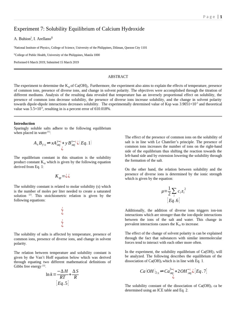 Experiment 7 Formal Report Draft | PDF | Solubility | Chemical Equilibrium