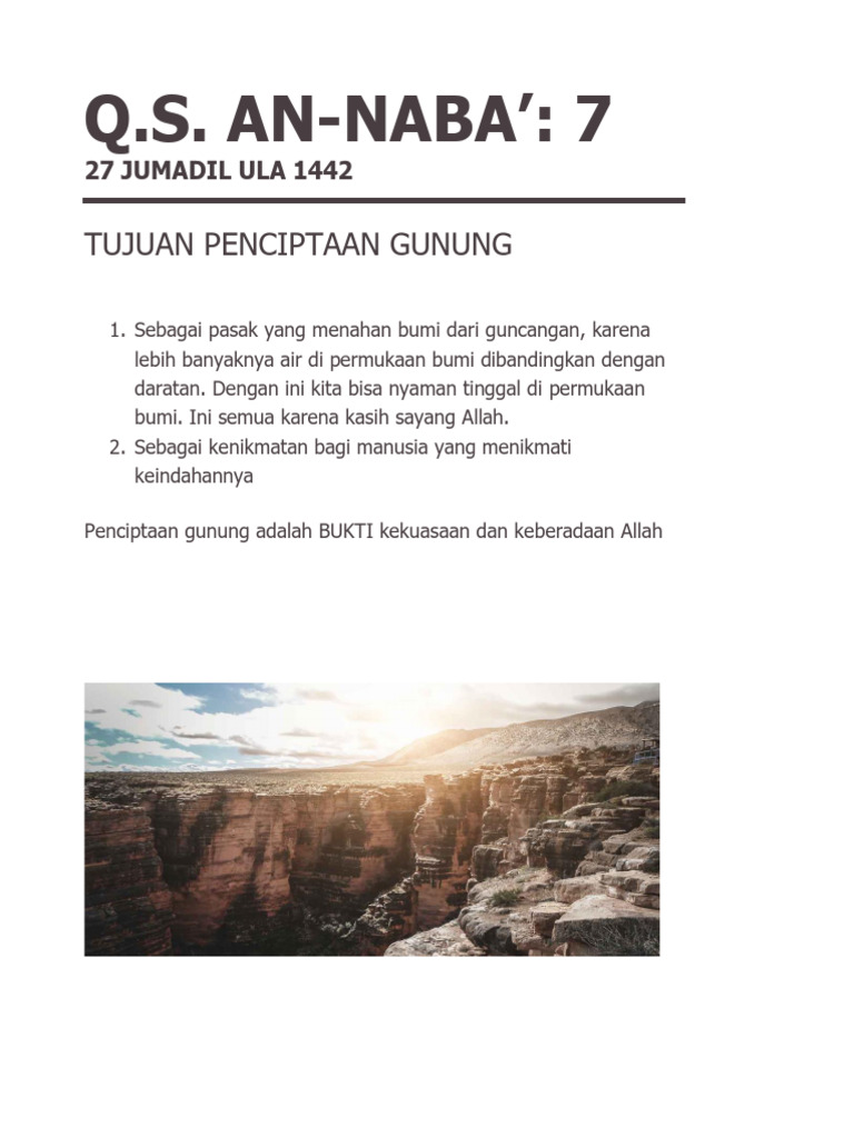 Lanjutan Qs An Naba Ayat 7 | PDF
