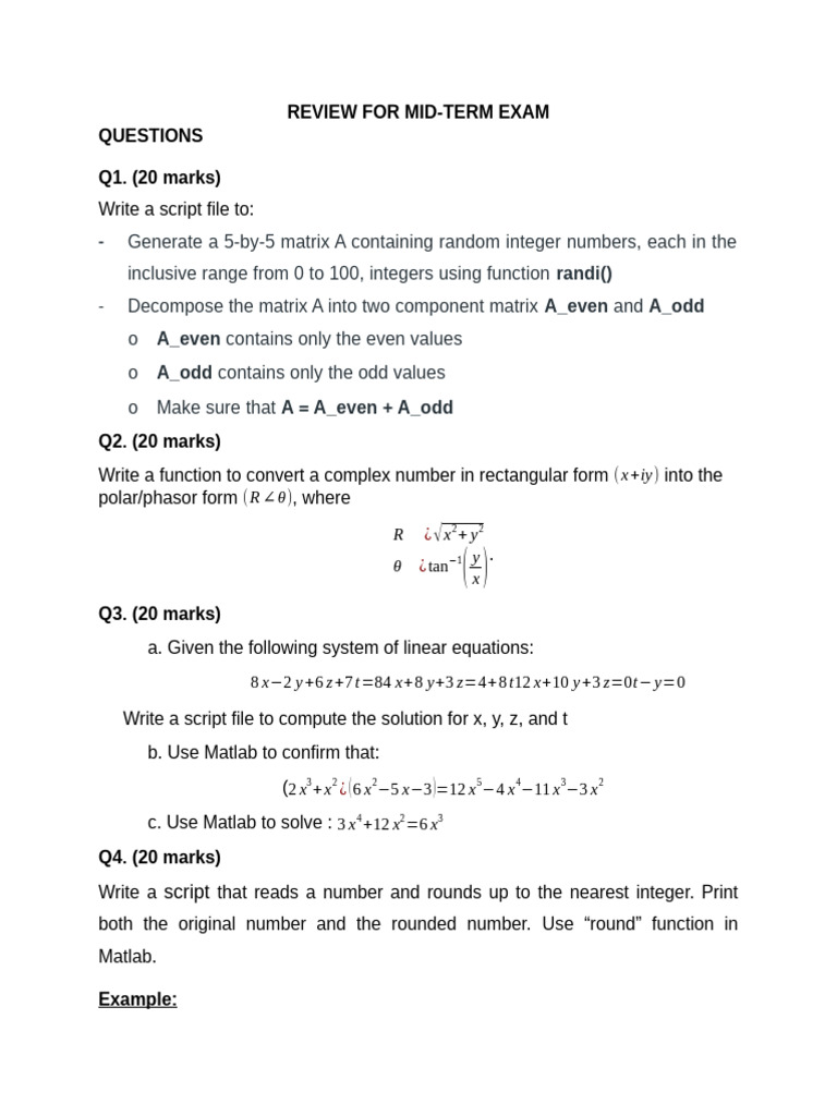 Review Mid-Term Intro2Comp - With Solution | PDF | Applied Mathematics ...
