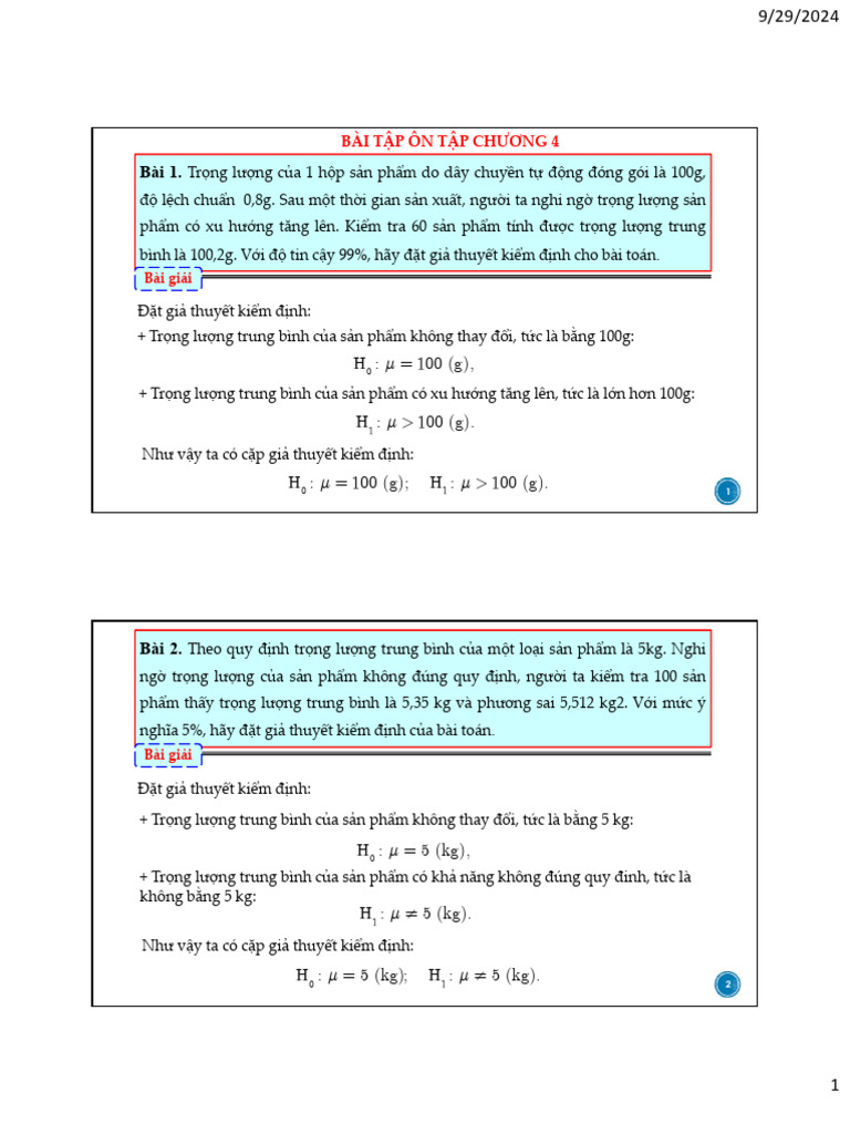 BÃ I Táº - P ChÆ°Æ¡ng 4 Cã Lá - I Giáº I - XSTK | PDF